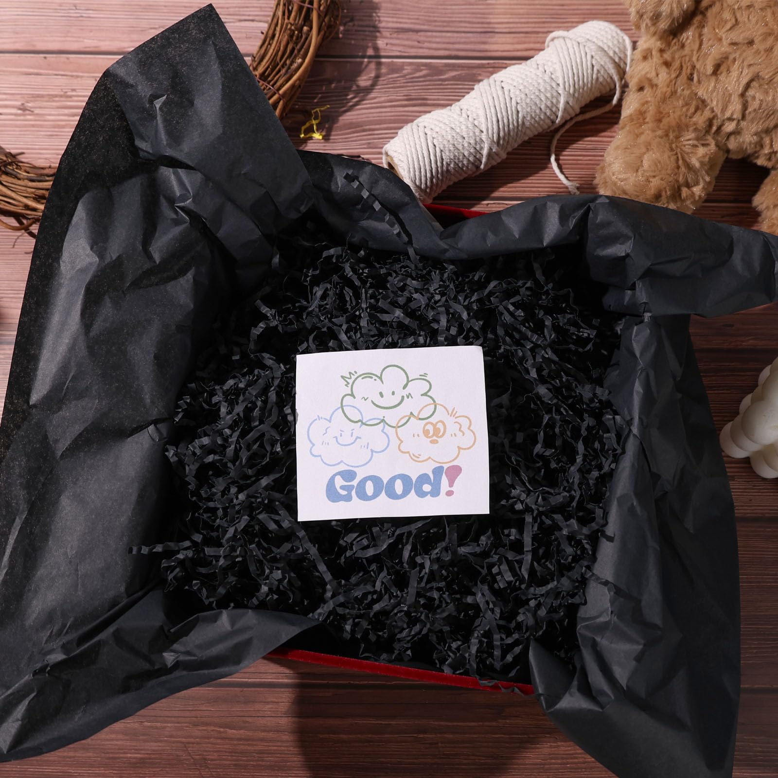 VGOODALL 2LB Crinkle Cut Paper, Black Shredded Confetti Paper for Gift Basket Filling Halloween Christmas Birthday Party Gift Box Wrapping Stuffing Supplies