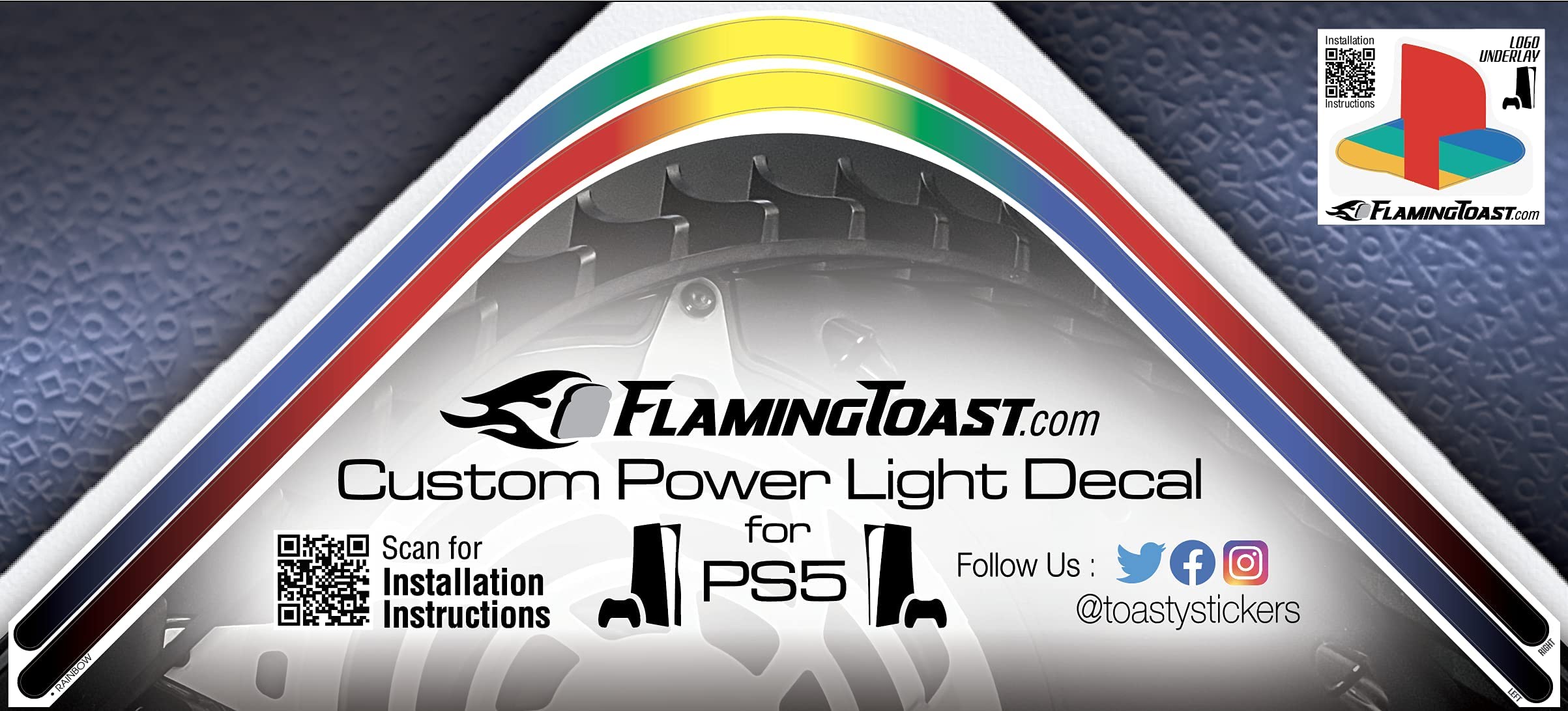 Power Light Decal and Underlay Sticker Combo for PS5 Playstation 5 (Rainbow)