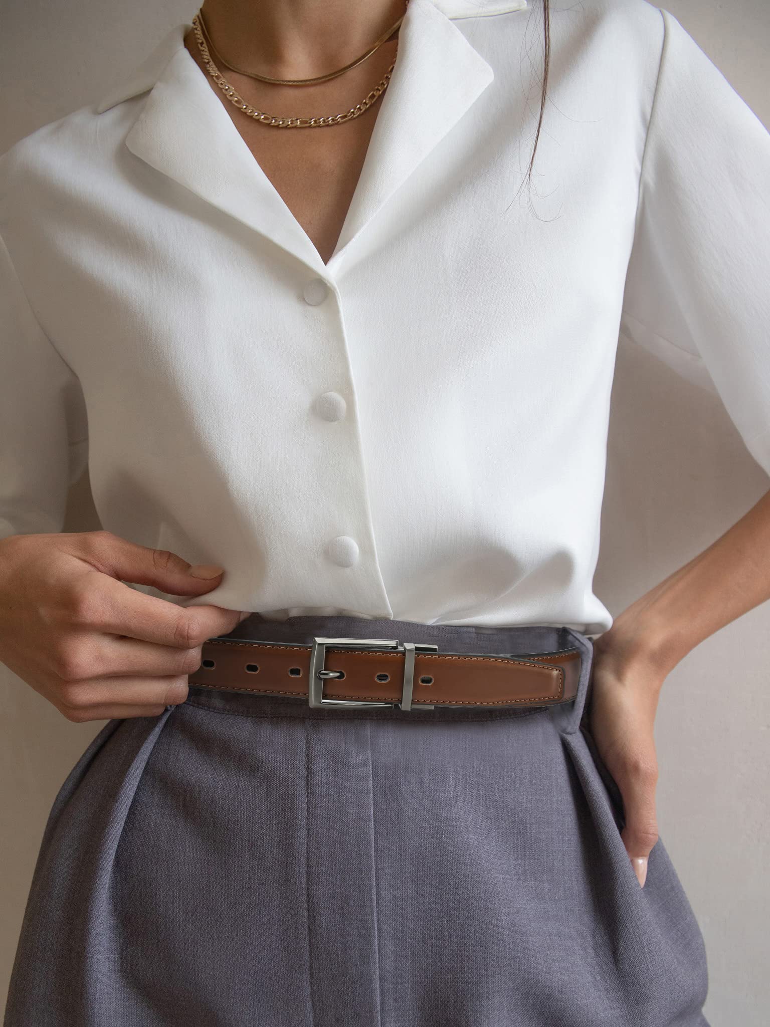 Reversible Belt for Women, CR 1.25" Womens Leather Belt for Jeans Pants - 2 Styles in One Belt
