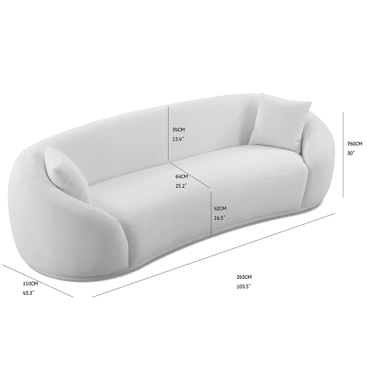 YOPENG 103.5" Curved Sofa Cloud Couch,Minimalist Luxury Boucle Fabric Deep Seat Sofa,Unique Comfy 4 Seater Curved Sofas for Living Room,Bedroom,Apartment,Small Space,2 Pillows,Camel
