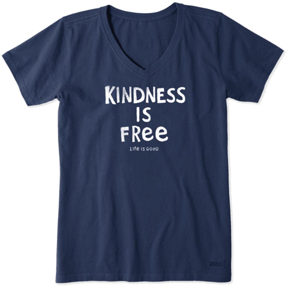 Life is Good Standard Womens Crusher V-Neck Graphic T-Shirt, Darkest Blue, Small