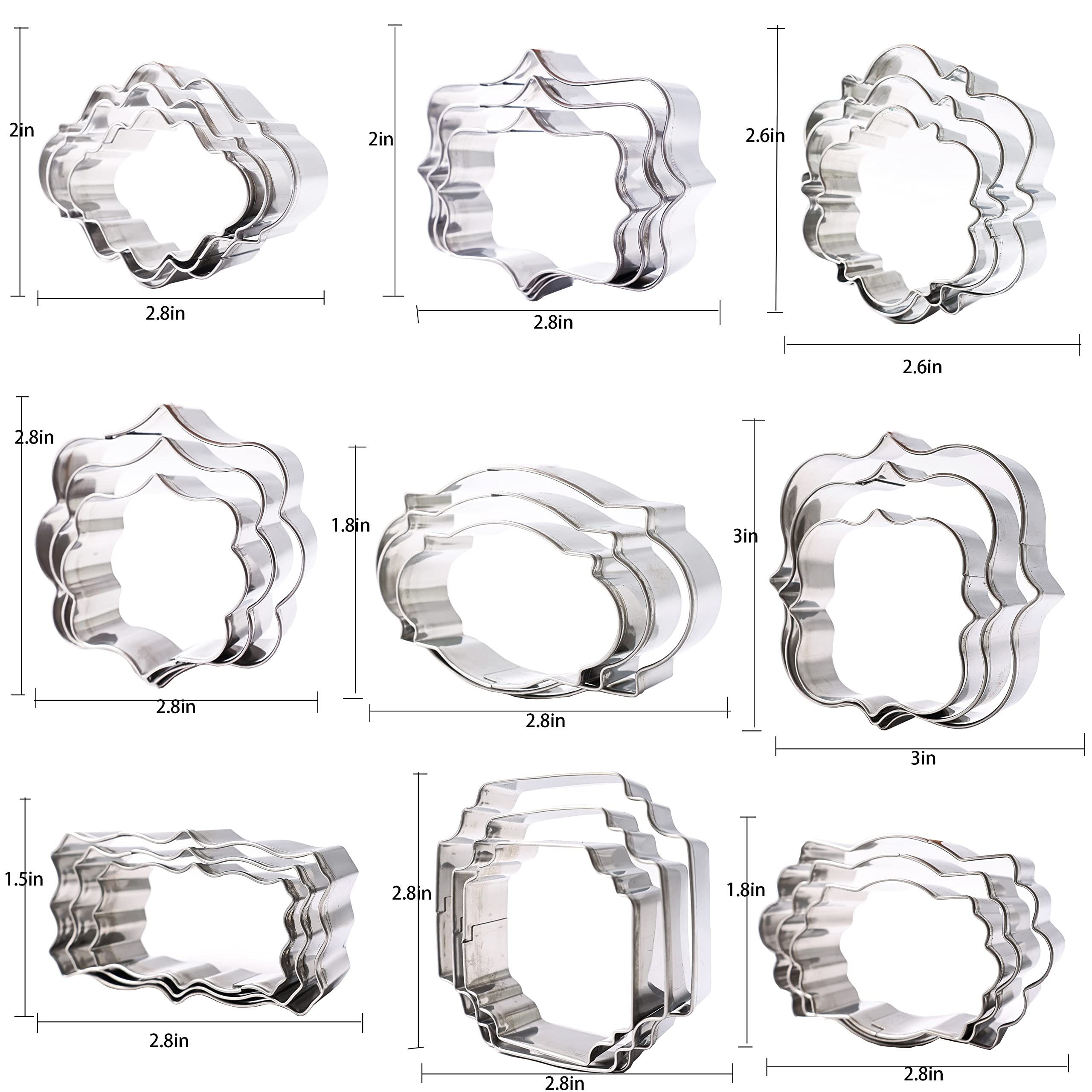 Plaque Frame Cookie Cutters Set -Different Frames Plaque and Tiles Cutter Molds for Making Fondant Cake Cookies Biscuit Fruit, Great for Wedding Mother's Day and Birthday Party Decorations (27 Pcs)