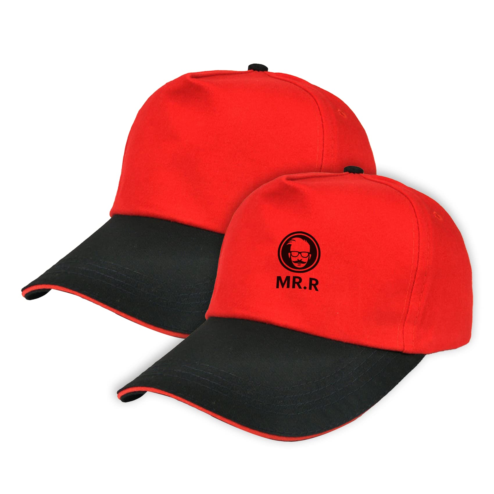 MR.R Heat Press Transfer 2PCS Red and Black Tongue Cotton Baseball Caps with Adjustable Snapback for Running Workout and Outdoor Activities All Seasons