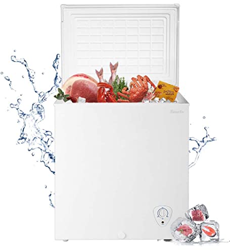 SMETA Deep Freezer Chest 5.5 Cubic Feet Small Freezers Freezer Chest 5.0 Cu. Ft Compact Top Door for Home Kitchen Apartments House Basement Dorm, Freezing Freestanding with Removable Basket, White