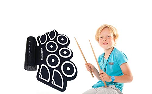 Lightahead Portable 9 Pads + 2 Pedals Electronic Roll Up Drum Set Kit with Built in Speakers, Drumsticks, and Power Supply (Ages 14 & UP)