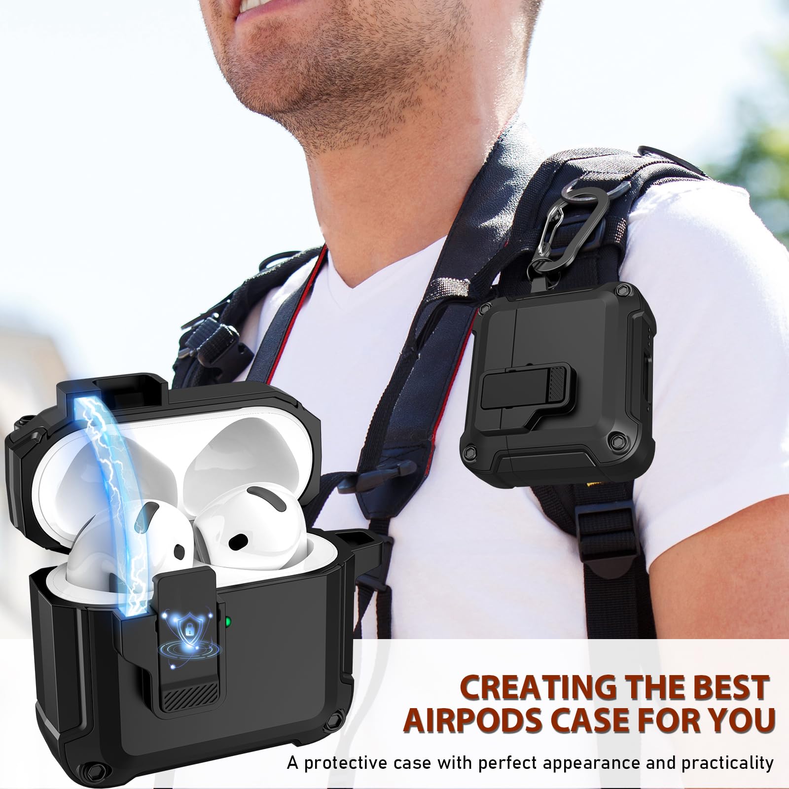 V.R.HOPE Compatible with AirPods 4 Gen (2024), Rugged TPU Case Cover for AirPods 4 Case with Security Lock and Auto-Open for Apple Airpods 4th Generation Earbuds Shockproof Case Drop-Protection Cover