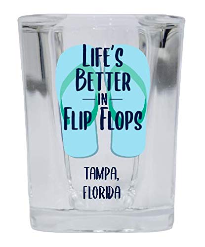 R and R Imports Tampa Florida Souvenir 2 Ounce Square Shot Glass Flip Flop Design 4-Pack