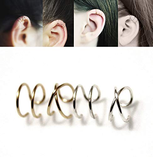 Minimalist 4 PCS S925 Sterling Silver Criss Cross Ear Cuff No Pierce Ear Cuff Sets Double Simple Lines Ear Cuff Fake Cartilage Earring Helix Piercing(4PCS)