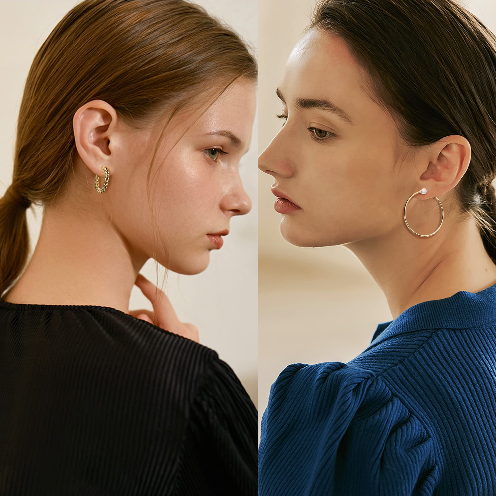SAILIMUE 10 Pairs Gold Clip On Hoop Earring For Women 14K Gold Plated Chunky Clip Earrings No Piercing Earrings Set