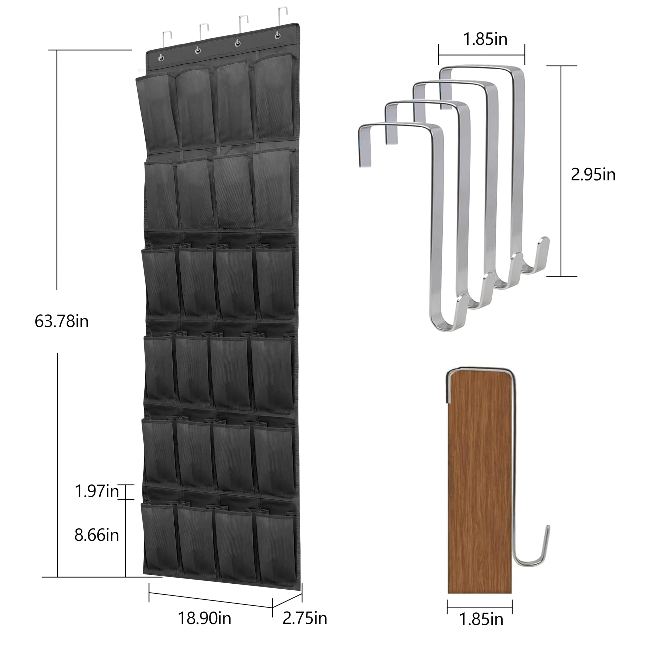 WANLD Space Saving Mesh 24 Pocket Shoe Organizer - Resistant, Breathable Closet Storage,Up to 40 Pounds, Over the Door, Sneakers. (Black, Pack of 1)