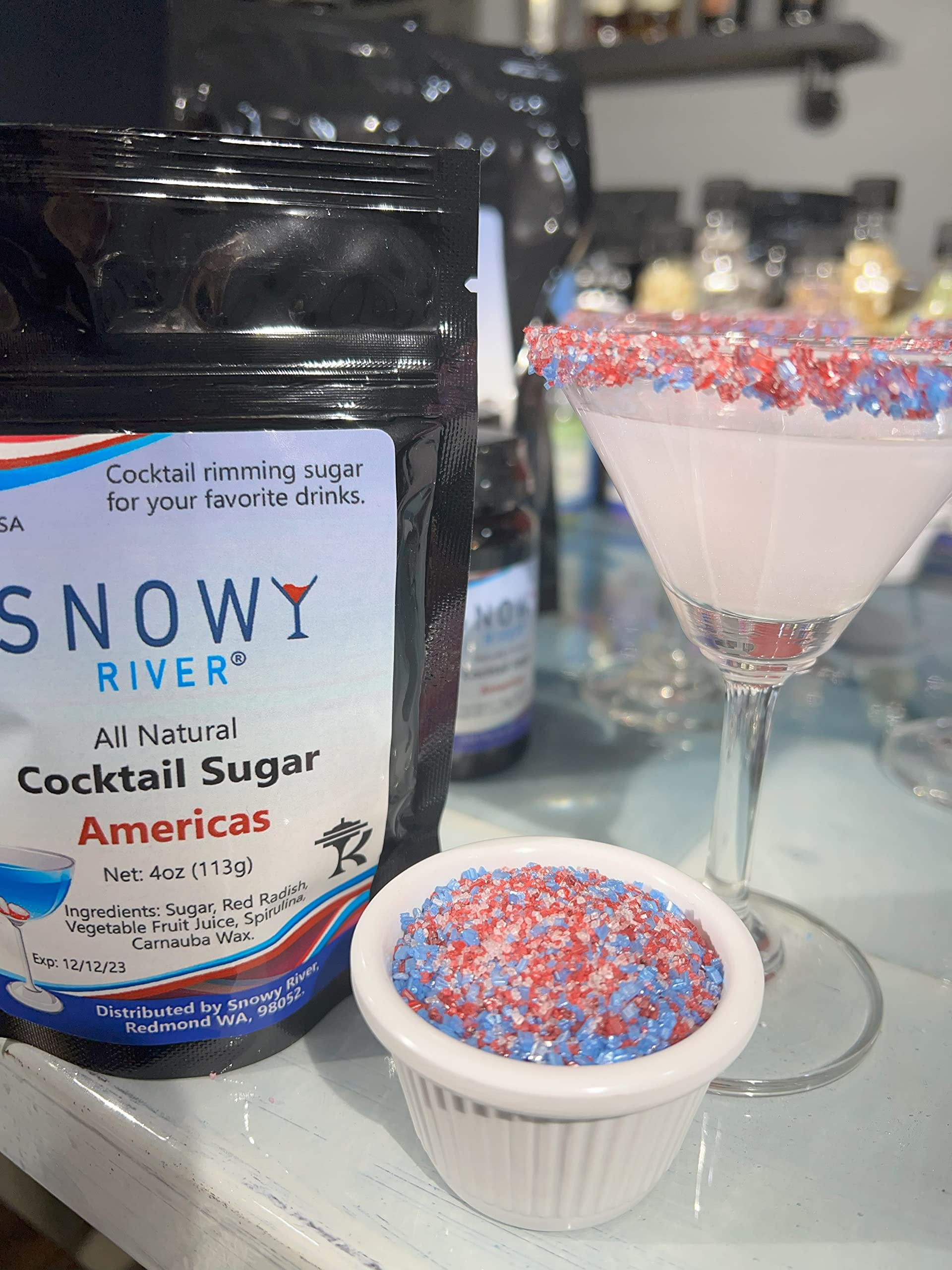 Snowy River Americas Cocktail Sugar - Kosher All Natural Red, White, and Blue Cocktail Rimmer and Coffee Rimmer (Americas, 8oz Bag)
