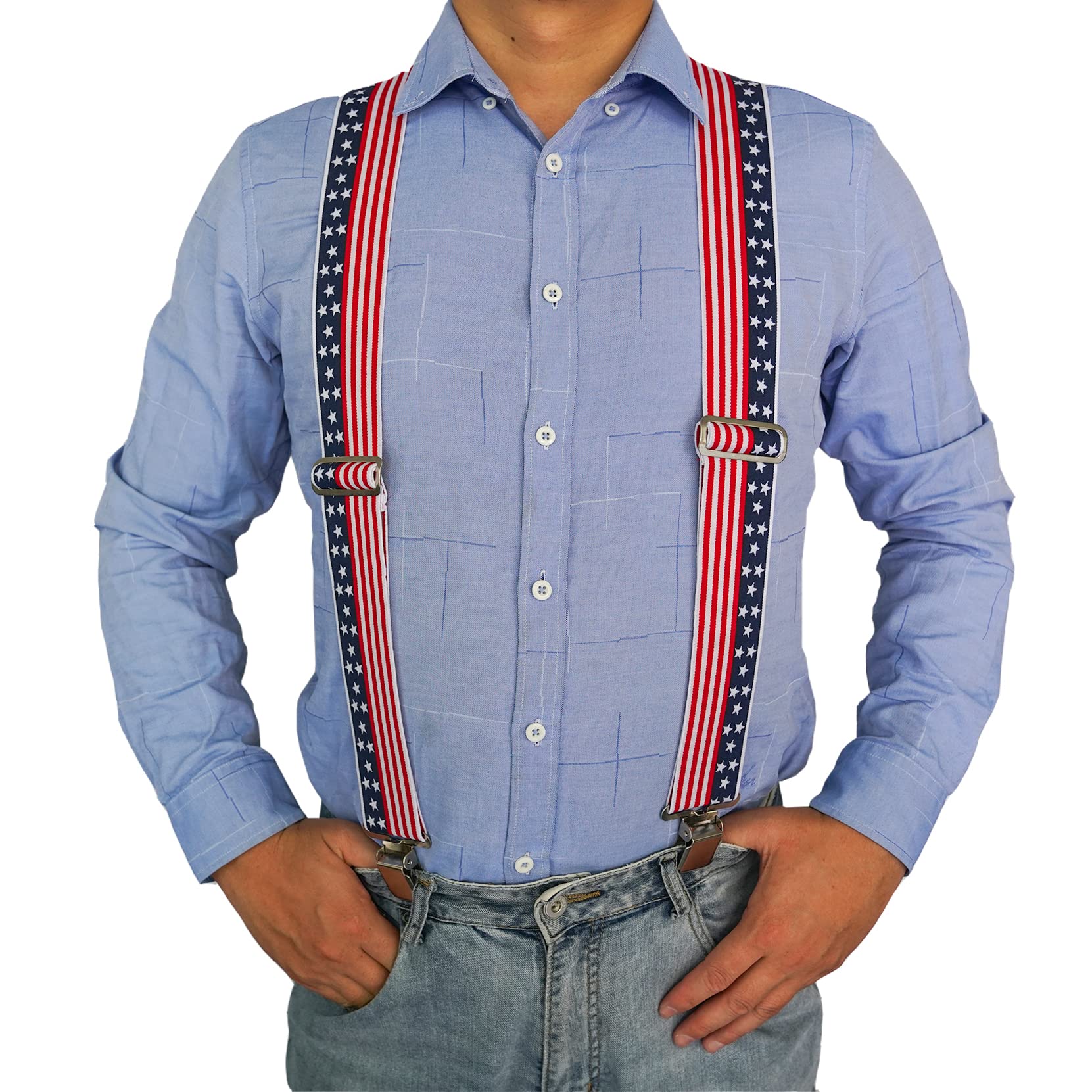 MELOTOUGH Men's Suspenders Fully Elastic 2 inch Wide X back Heavy Duty Tradesperson's Pant Suspender (New USA)