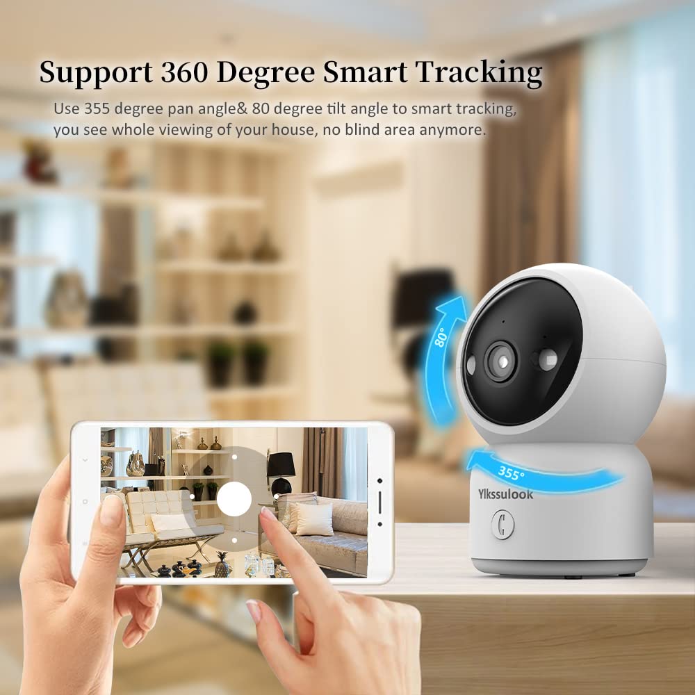 Ylkssulook 2PCS 3MP Indoor Smart Security Camera,2.4G/5G WiFi Baby Monitor Camera&Wireless Pet Camera for Home Security,Motion Detection,Night Vision,One-Key Call/2 Way Audio,Free Cloud Storage