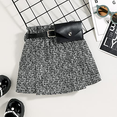 Yunfanda Toddler Baby Girl Fall Winter Dresses Turtleneck Solid Knit Pullover Tops Plaid Button Mini Skirts Set Outfits(20#-Black Tops+Skirt,12-18 Months)