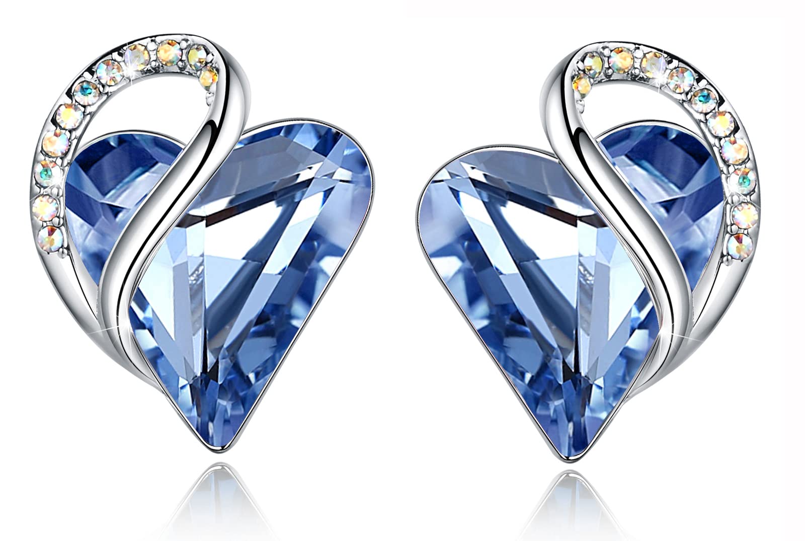 Leafael Infinity Love Heart Stud Earrings for Women, Silver Tone Fashion Statement Jewelry, Birthday Gifts for Mom Wife Her, March & December Birthstone Crystal, Light Sapphire Blue