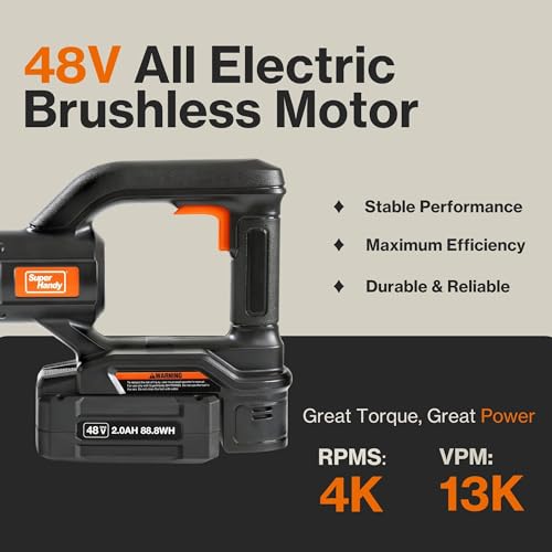 SuperHandy Concrete Vibrating Power Tool, 13k VPM, 4.9’ Ft Flex Hose Immersion Shaft, Cement Vibrator, Cordless Handheld 48V 2Ah Battery, Brushless Motor - Remove Air Bubble, Level & Mix Concrete