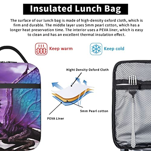 wsrgvab Dragon Fantasy Purple Portable Lunch Box Bag Insulated Reusable Lunch Tote For Men And Women