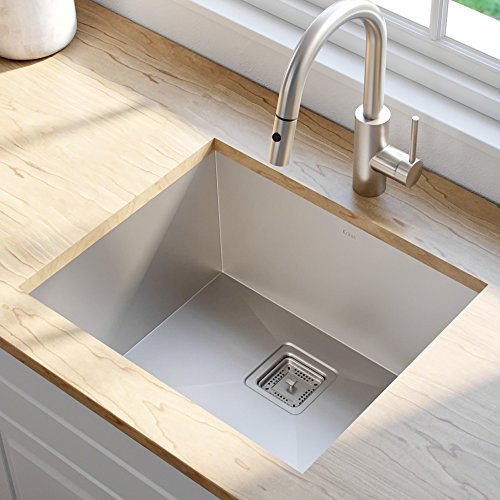 KRAUS Pax 22 1/2-inch 16 Gauge Undermount Single Bowl Stainless Steel Kitchen Sink, KHU23, Satin