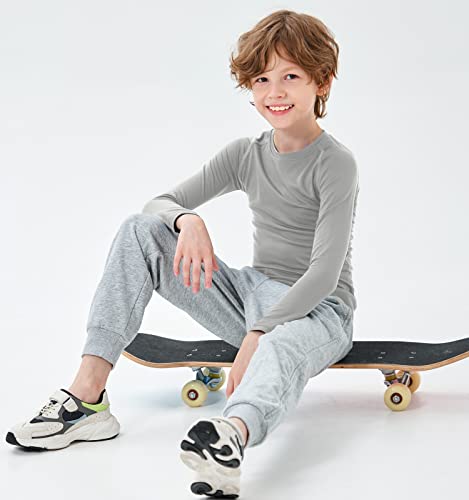 MRIGNT 2 Pack Youth Boys Thermal Compression Shirts Long Sleeve Fleece Baselayer Soccer Baseball Running Base Layer Undershirt