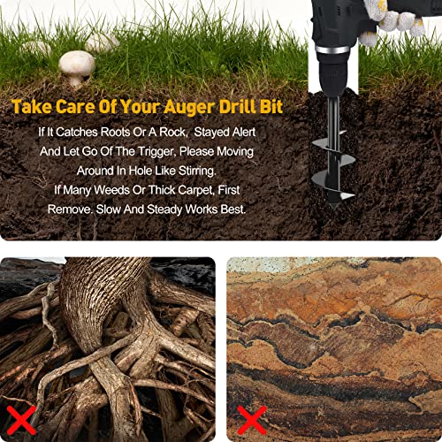 RVOREN Auger Drill Bit for Planting - Planting Auger for Cordless Drill, Black Bulb Auger 1.6″x9″, 1.6″x16″, 3″x12″, 4″x12″ Set for Garden Plants Bulbs