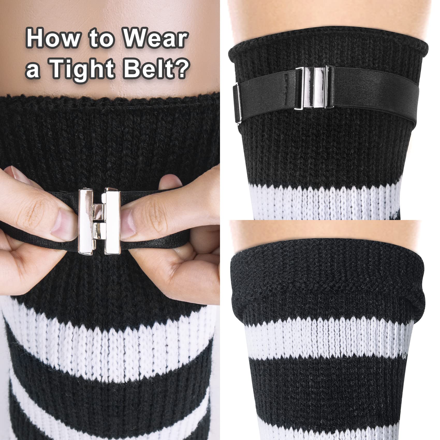 Qupish Plus Size Thigh High Socks for Thick Highs Extra Long Leg Warmers Knit Over The Knee High Socks for Women(Strip- Black)