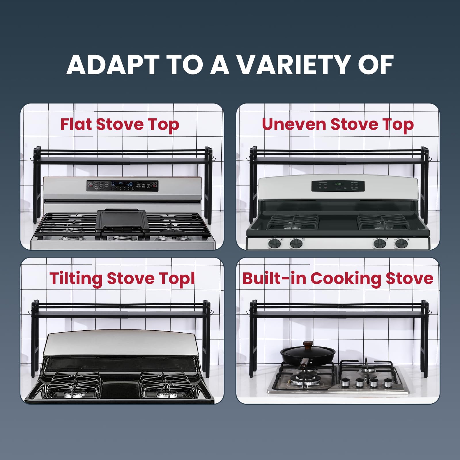 yudeke upgrade Stove Top Shelf,Over the Stove Spice Shelf for Kitchen,Spice Rack Shelf with 4 hooks Extra Storage Countertop, Seasoning Organizer,Kitchen Organizers and Storage (Black)