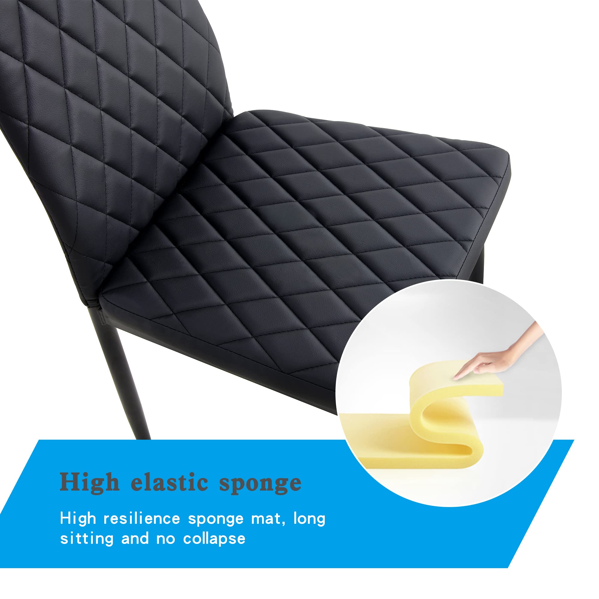 LIADTOP Set for 6, PU Leather Set of 6 Living, Modern Upholstered Side Chairs with Stable Metal Legs,for Dining Room, Kitchen, Restaurant,Black, OneSize