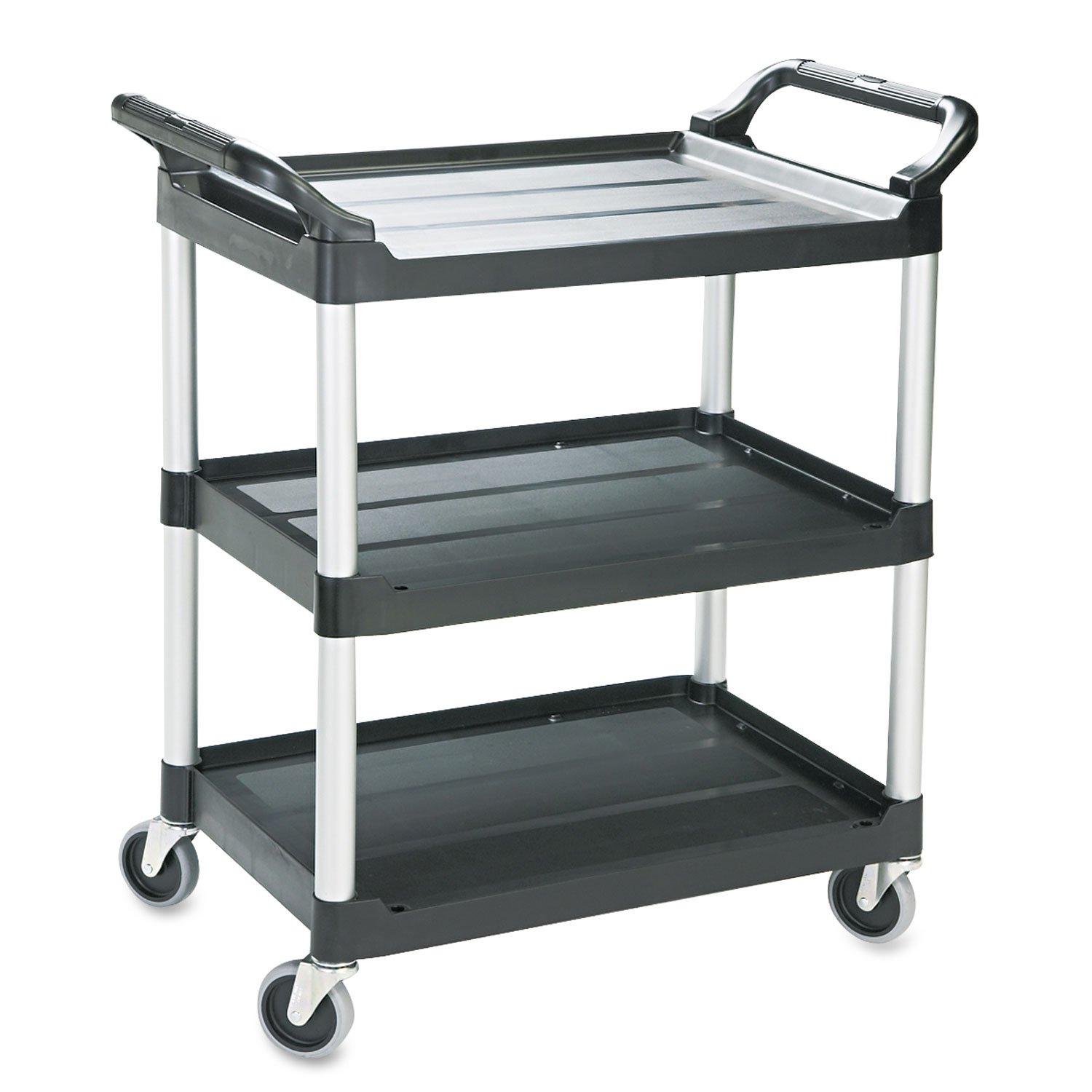 Rubbermaid 342488BLA Economy Plastic Cart, Three-Shelf, 18-5/8w x 33-5/8d x 37-3/4h, Black