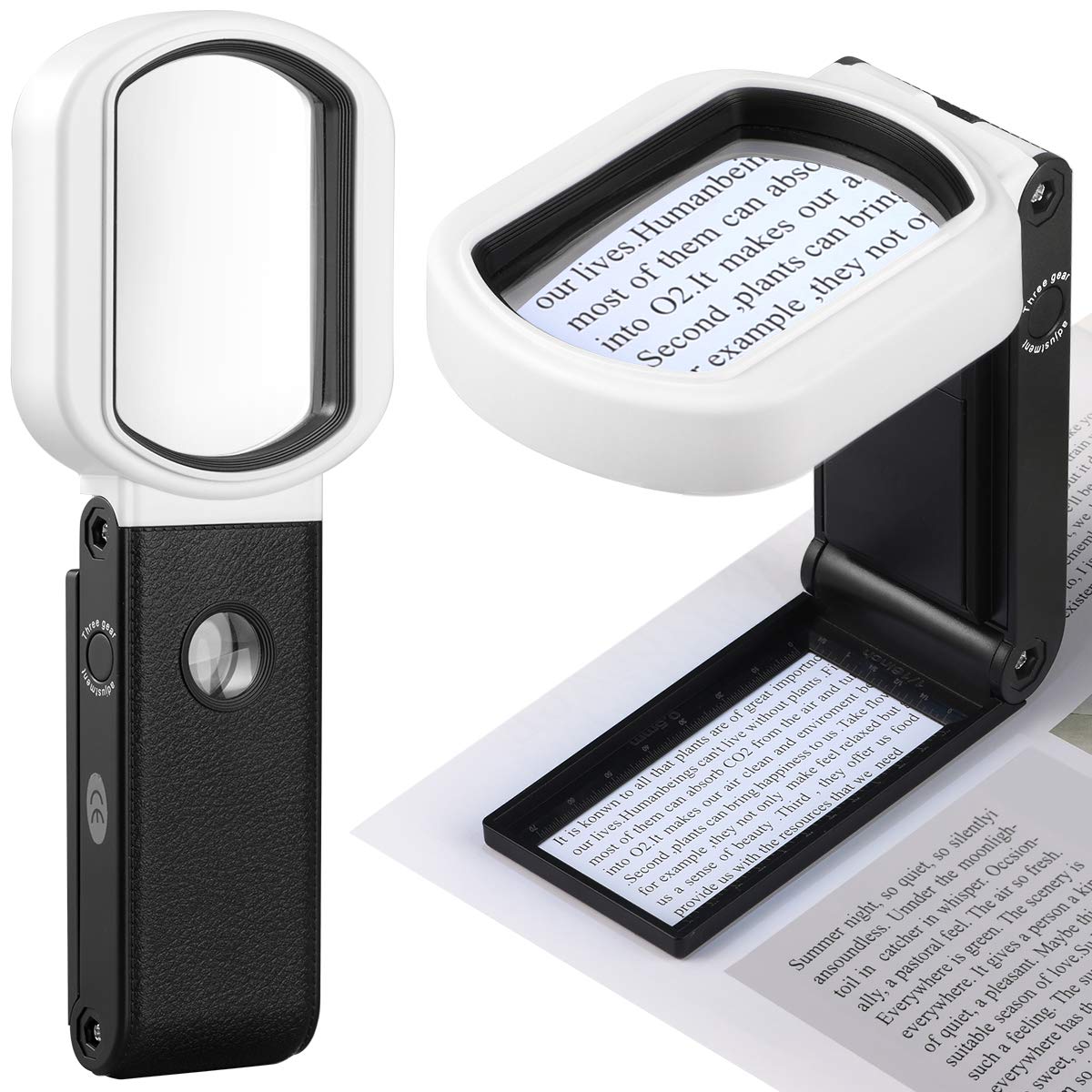 Magnifying Glass with Light, 15X 4X Handheld and Standing Magnifying Glass 9 LED Illuminated Lighted Magnifier for Reading, Inspection, Jewelry, Exploring, Hobbies & Crafts