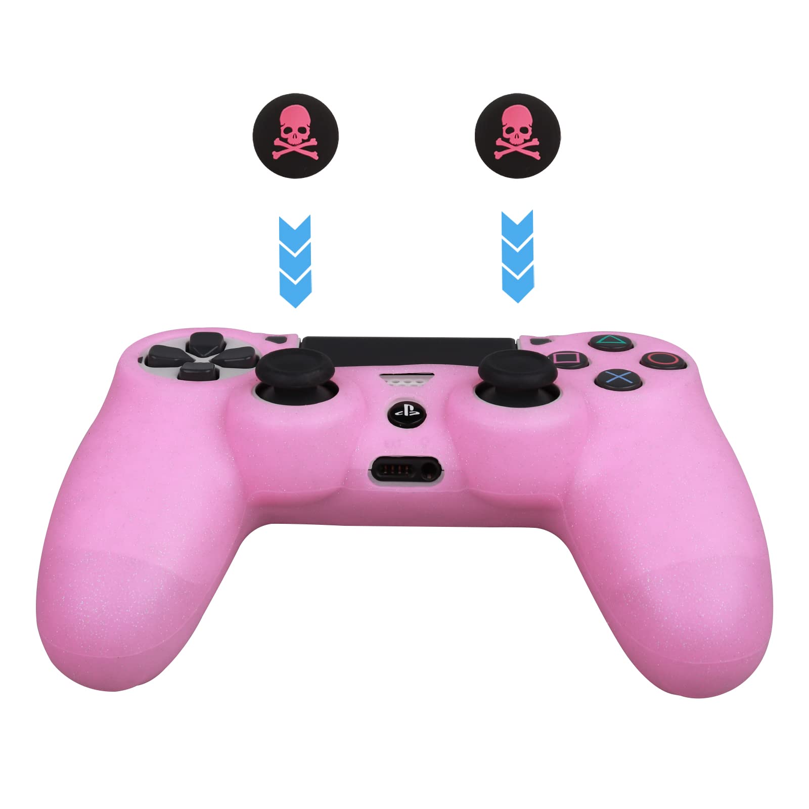 ROTOMOON PS4 Glitter Silicone Controller Skins with 8 Thumb Grips & L2 R2 Trigger Protector, Sweat-Proof Anti-Slip Controller Cover Skin Protector Compatible with Playstation 4 Slim/Pro Controller