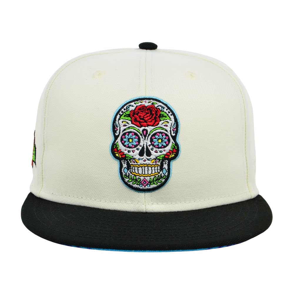 Rings & Crwns Sugar Skull Adjustable Snapback Cap Ivory/Pink