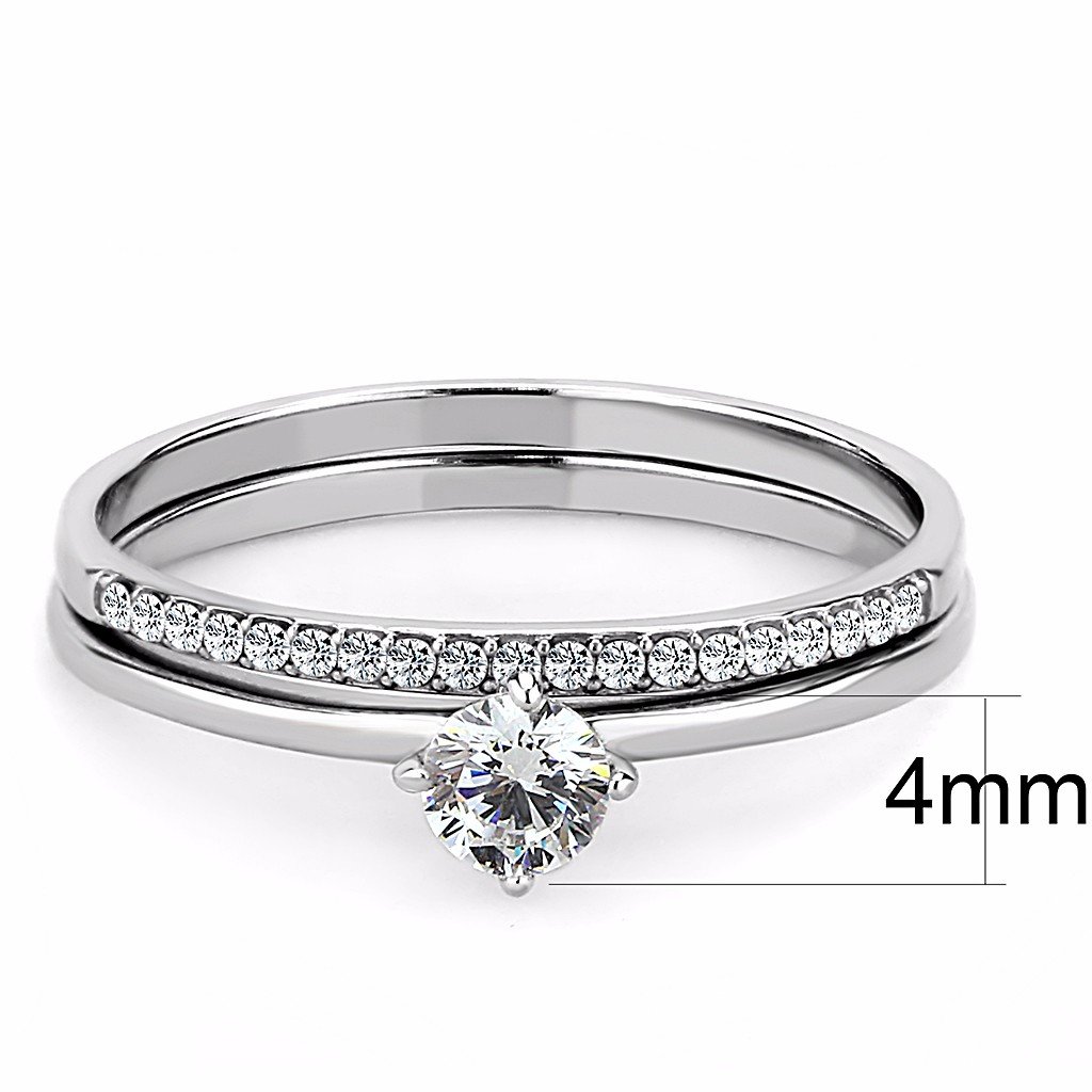 Lanyjewelry 4x4mm Round Clear CZ Stainless Steel Small Delicate Thin Band Ring Set - SIZE 7