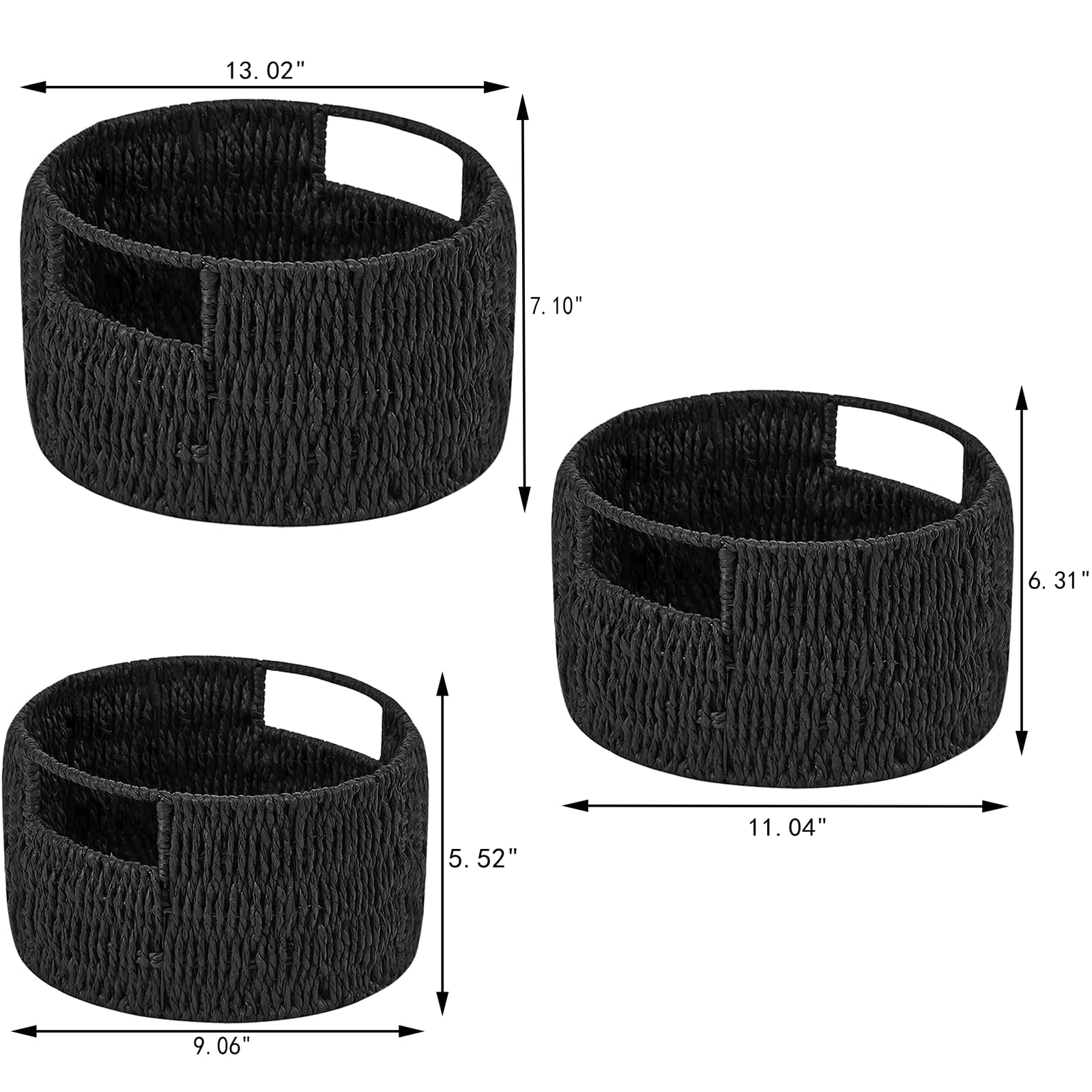 Vagusicc Wicker Storage Basket, Hand-Woven Paper Rope Large Round Woven Basket With Handles, Wicker Baskets for Organizing/Storage, Brown, 3-Pack