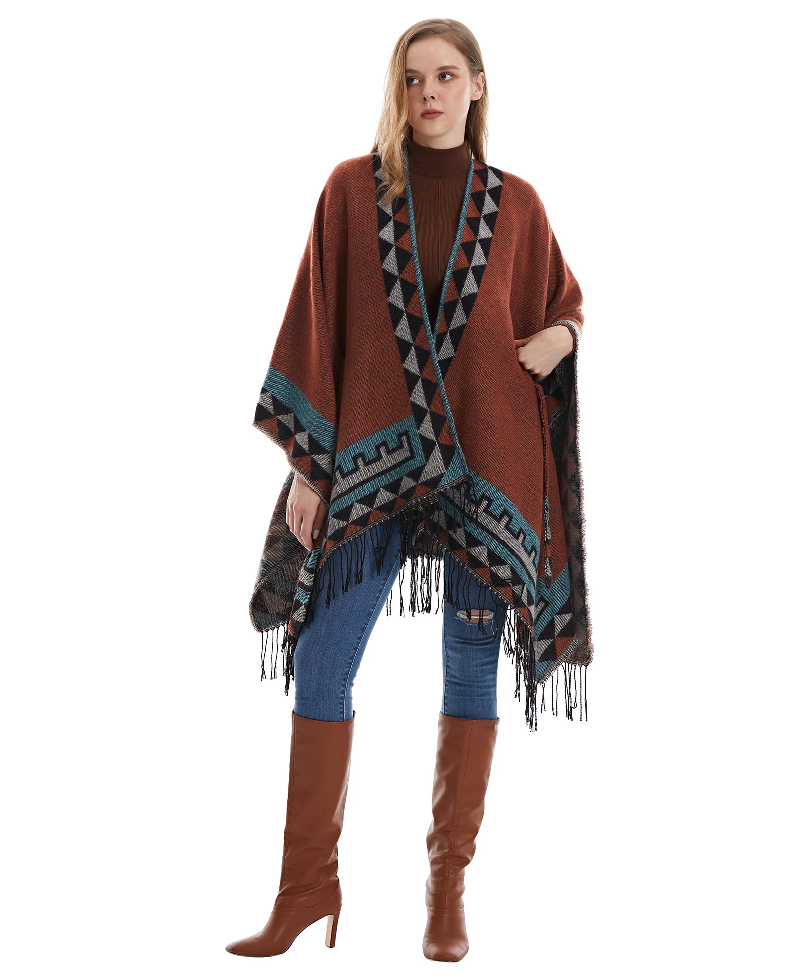 MissShorthair Women's Printed Shawl Wrap Fashionable Open Front Poncho Cape, Gift for Women
