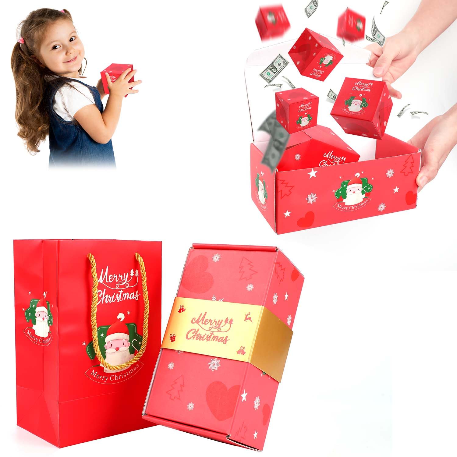 LinTsing Surprise Box Gift Box—Creating The Most Surprising Gift, Merry Christmas Pop-Up Explosion Gift Box, Creativity Folding Bouncing Red Envelope Gift Box (12PCS, Red MERRY CHRIXTMAS)
