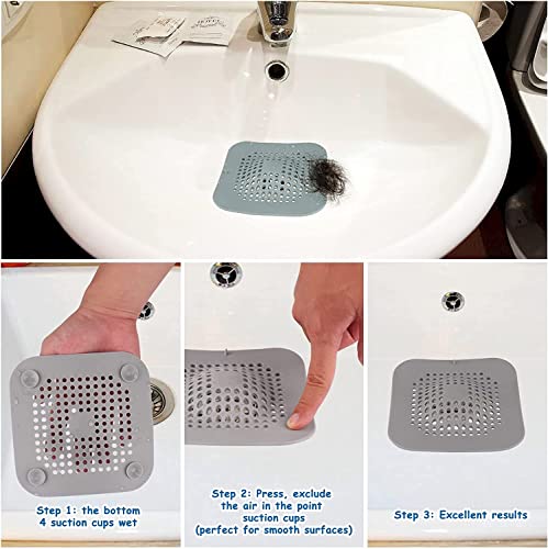 Shower Hair Drain Catcher, 4 PCS Raised Square Shower Drain Covers with Suction Cup, Silicone Drain Hair Catcher Hair Stopper Drain Cover for Bathroom Bathtub Kitchen (Multicolor)