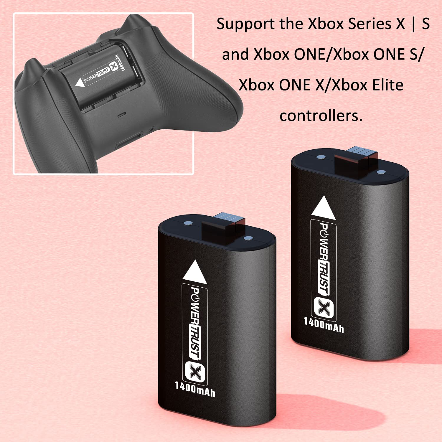 PowerTrust 2X 1400mAh Rechargeable Battery for Xbox Series X, Xbox One, Xbox One S, Xbox One X, Xbox One Elite Controller