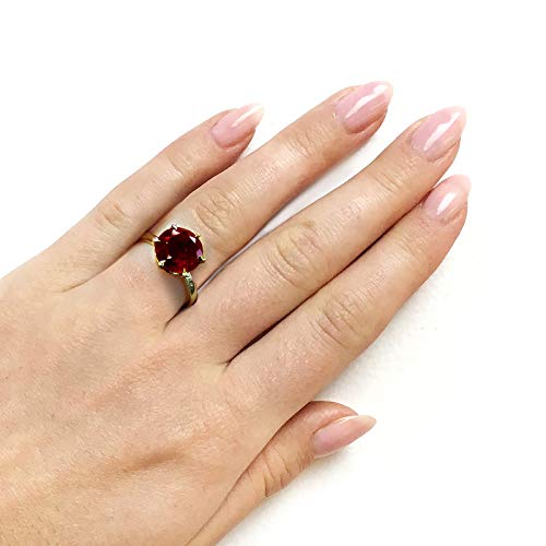 Kobelli Created Red Ruby 6-Prong Solitaire Ring 10mm 14k Yellow Gold, 8