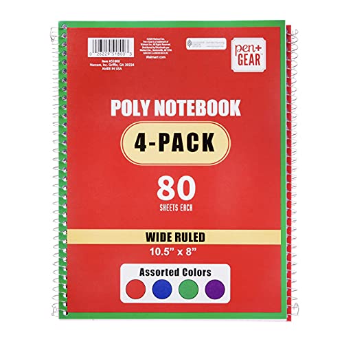 Pen + Gear 4 Pack 1-Subject Notebook Wide Ruled 80 Sheets