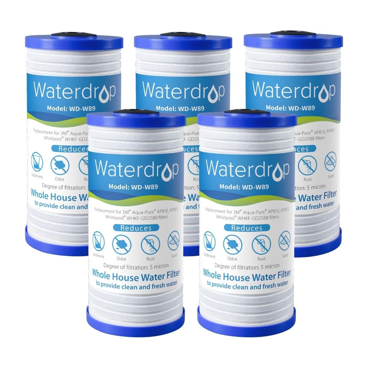Waterdrop AP810 Whole House Water Filter, Replacement for 3M Aqua-Pure AP810, AP801, AP811, Whirlpool WHKF-GD25BB