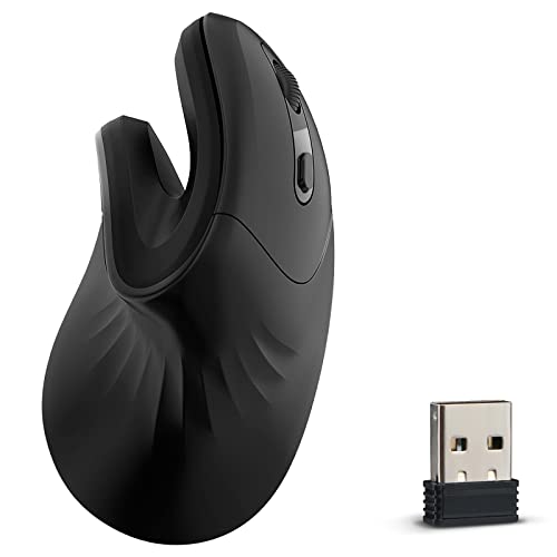 Solopen 2.4G Wireless Vertical Ergonomic Optical Mouse,3 Adjustable DPI 800/1200/1600 Levels,Quiet clicks,5 Buttons,Compatible with Windows Mac PC Desktop Laptop,Black