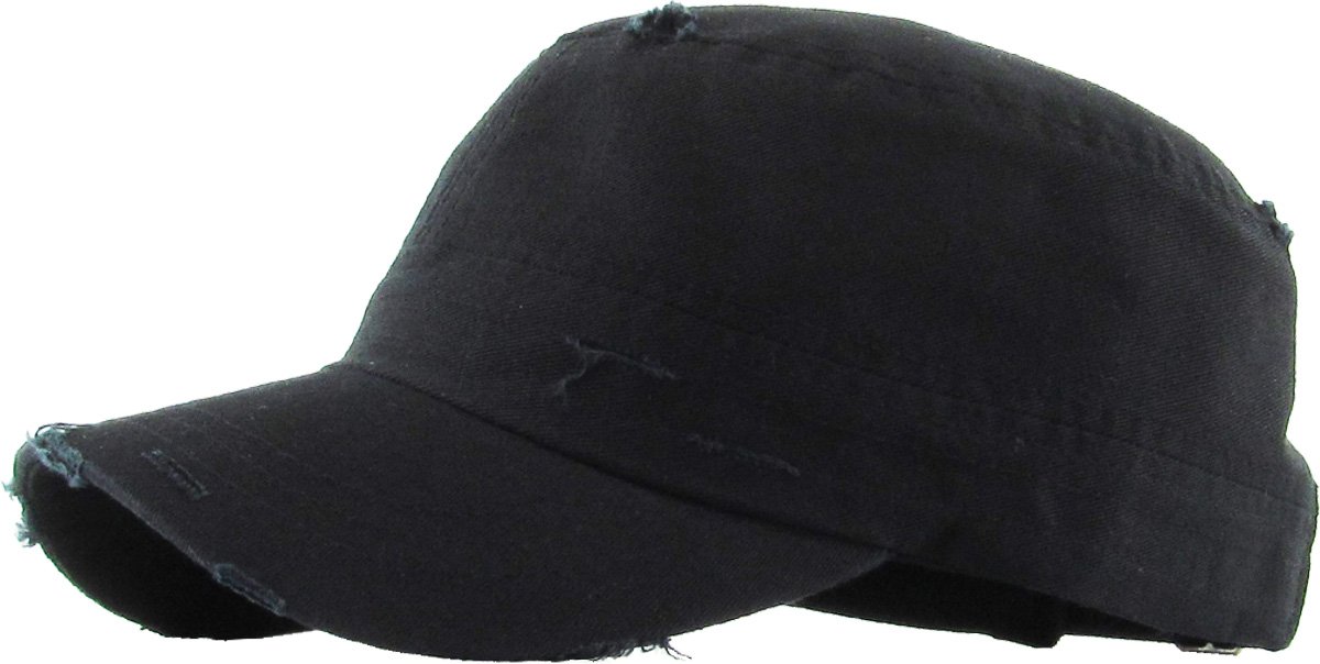 KBETHOS KBK-1466 Cadet Army Cap Basic Everyday Military Style Unisex-Adult, Mens Hat, Black Vintage Distressed