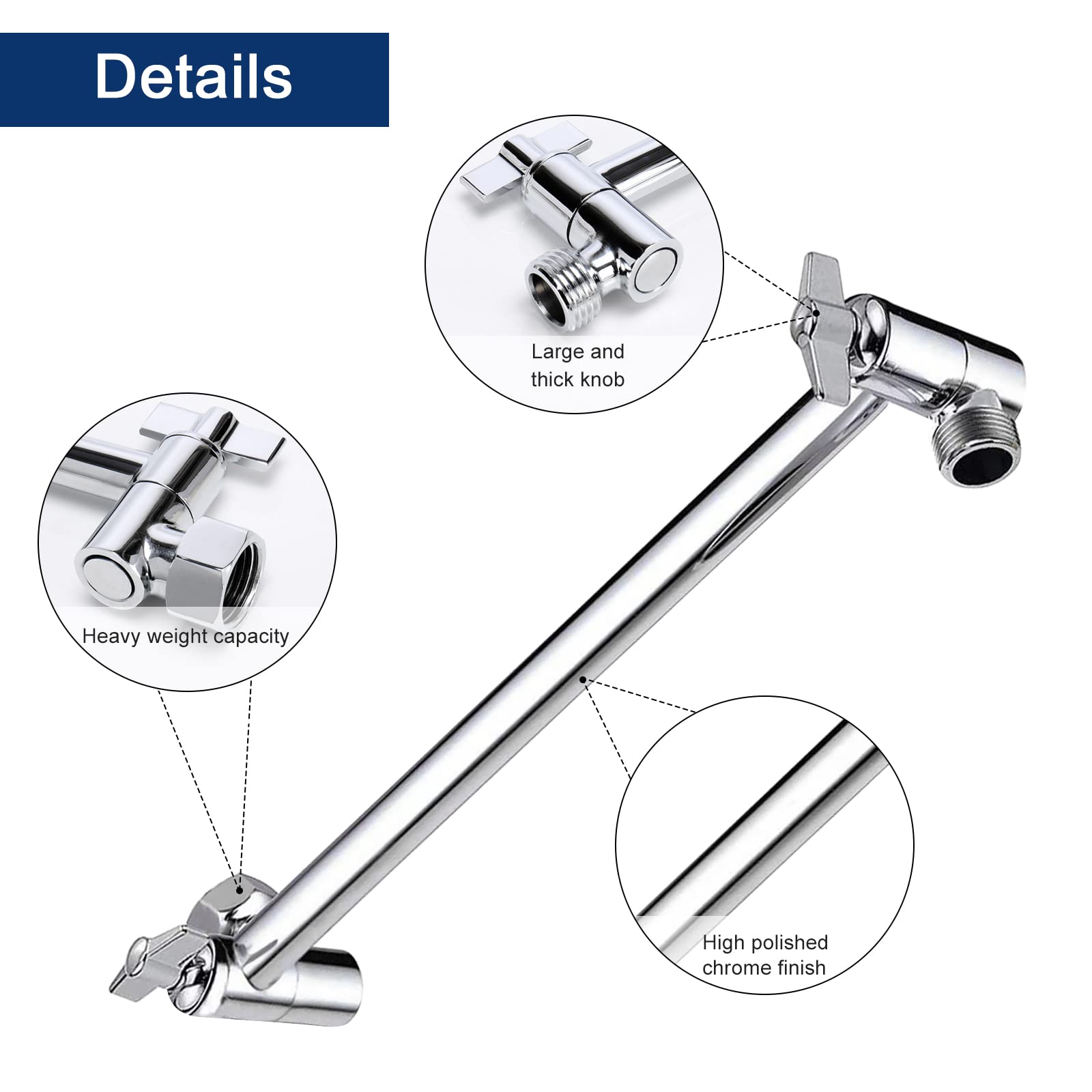 Shower Head Combo with 11'' Extension Arm,High Pressure Rain Shower Head with Handheld Shower Spray and Holder/ 1.5M Hose,Dual Rainfall Showerhead Set,Chrome (10 Inch)