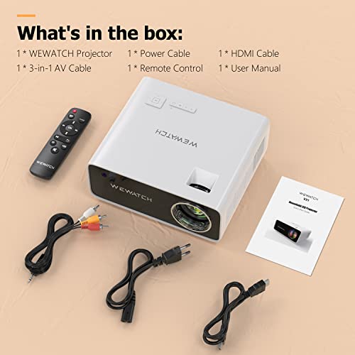Native 1080P Video Projector with WiFi and Bluetooth, WEWATCH 18500L Movie Projector, Ultra HD 4K Resolution and 450" Projection Screen Supported, Outdoor Movie Compatible with TV Stick, iOS Android