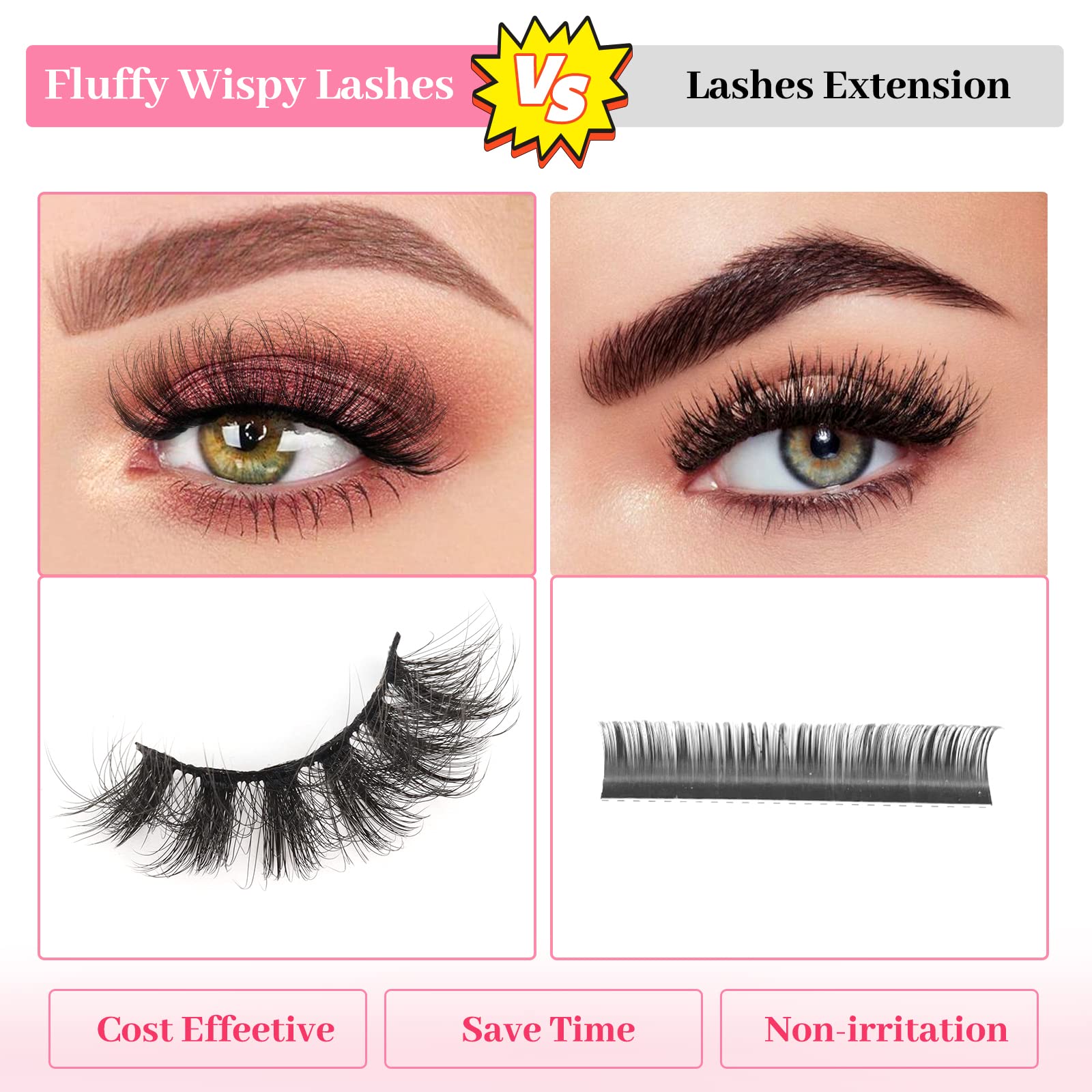 MilyBest Lashes False Eyelashes 10 Pairs Fluffy Cat Eye Faux Mink Lashes PestaƱas Postizas D Curl Volume Fake Lashes Wispy Natural Look Eye Lashes Strip Sets Pack