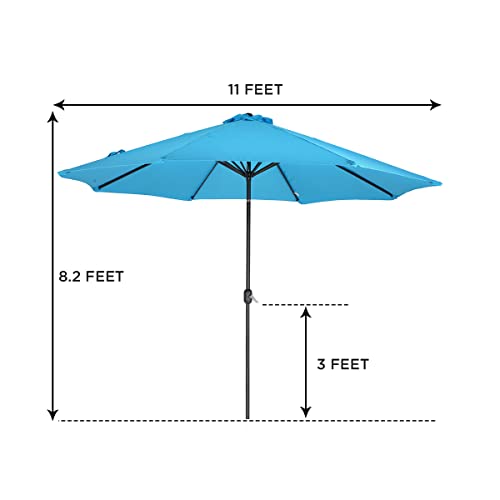 Patio Watcher 11-Ft Patio Umbrella 40 LED Lighted Solar Umbrella with Push Button Tilt and Crank, Outdoor Umbrella 8 Steel Ribs, Blue