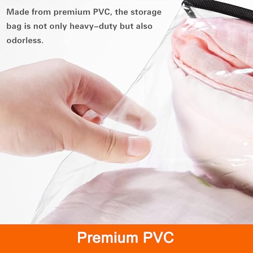 Vieshful 4 Pack Clear Clothes Storage Bag, 40L Zippered Closet Organizer, Plastic Storage Containers Moving bags for Comforter, Blanket, Bedding, Duvet, Toys