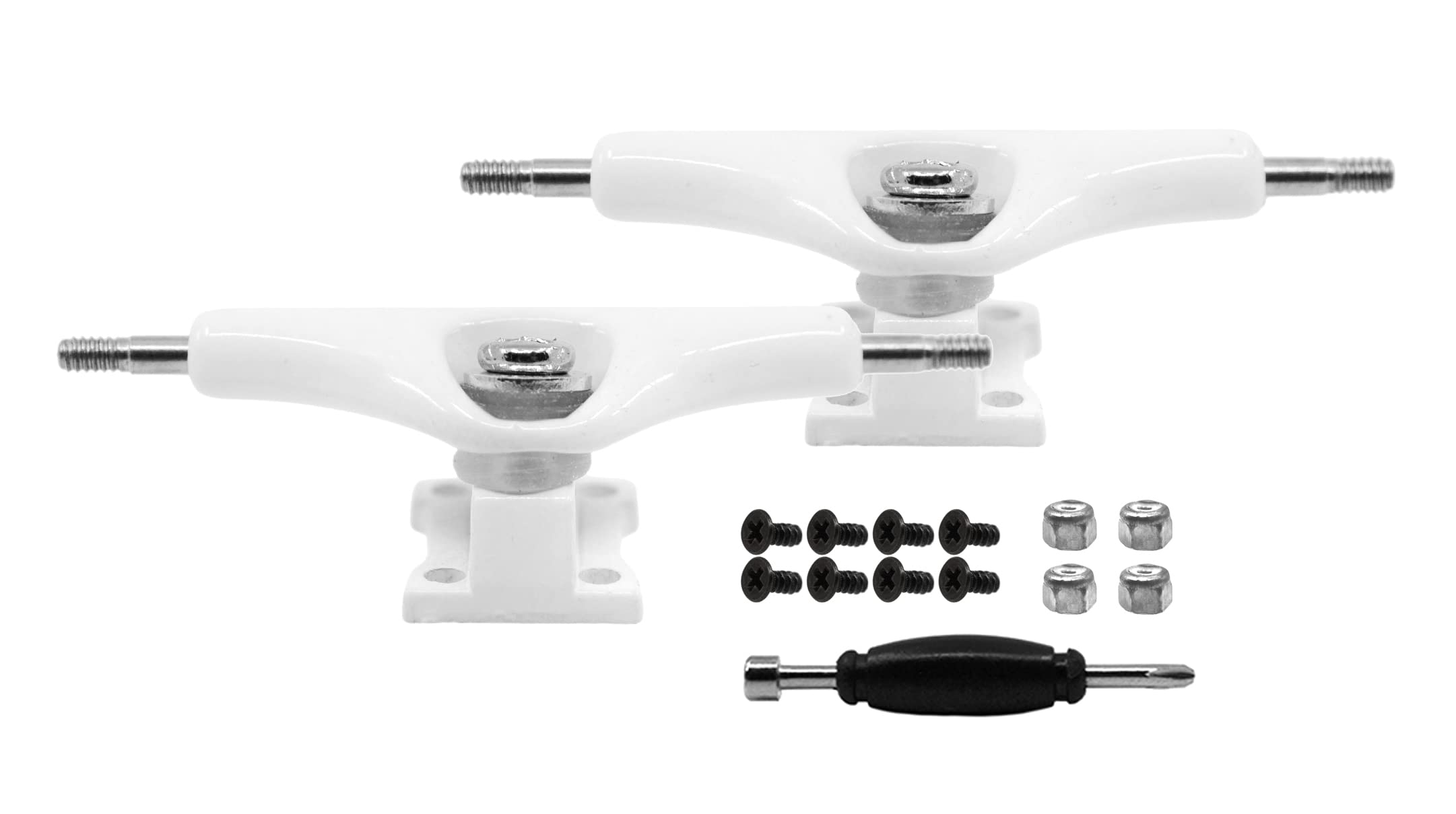 Teak Tuning Prodigy Swerve Fingerboard Trucks, White Colorway - 32mm Wide - Inverted Kingpin - Professional Shape, Appearance & Components