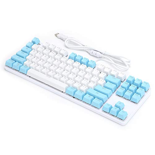 Zyyini Bindpo Mechanical Keyboard, 87-Keys Computer Gaming Keyboard with Color Mixed Backlight, USB Wired Keyboard for Desktop ComputerLaptopOffice, Plug and Play (White Blue)