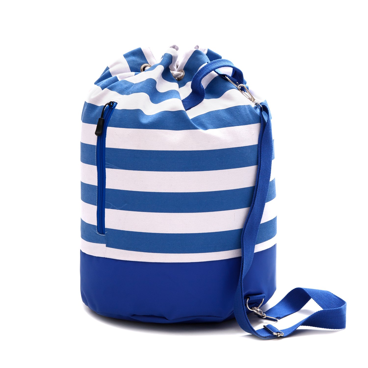 Large Canvas Beach Bag - Single Strap Bag With Waterproof Bottom - Drawstring Backpack For Beach And Travel